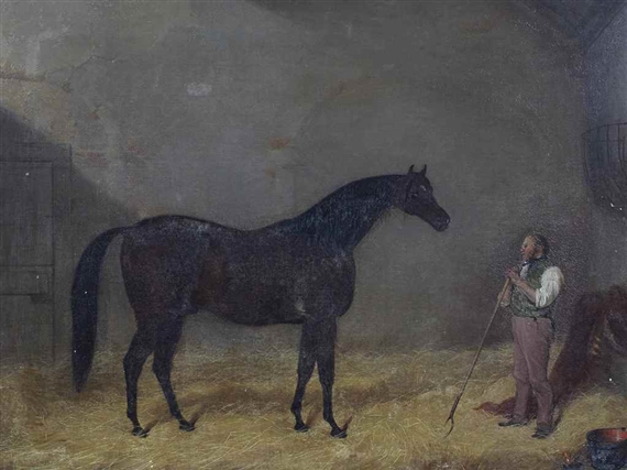 Martin Theodore Ward | Hunter bai et palefrenier dans un box | MutualArt