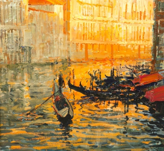 Alan Wolton | A Grand Canal scene in Venice at sunset with gondoliers ...