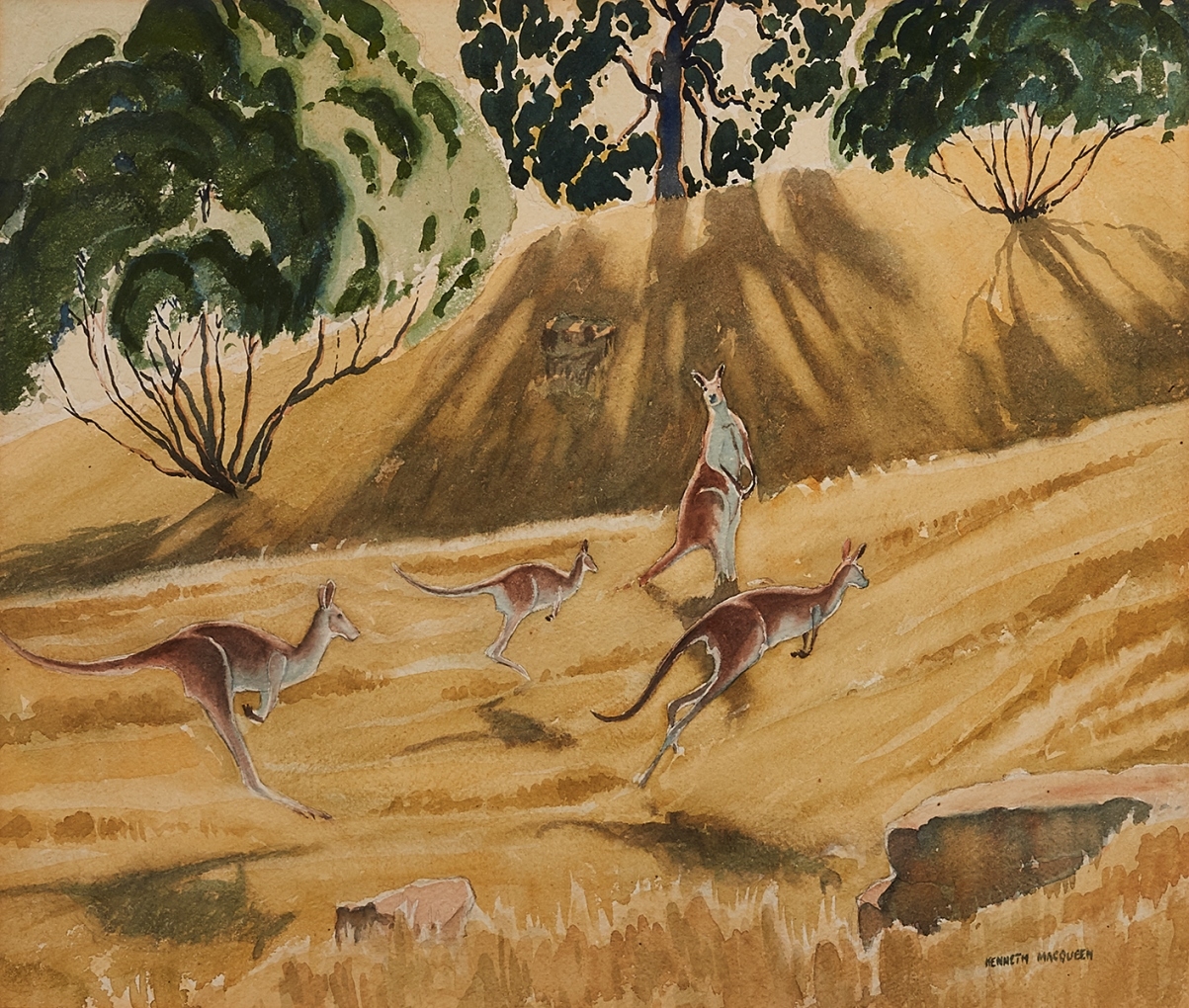 Kenneth MacQueen | Rural Landscape with Kangaroos | MutualArt