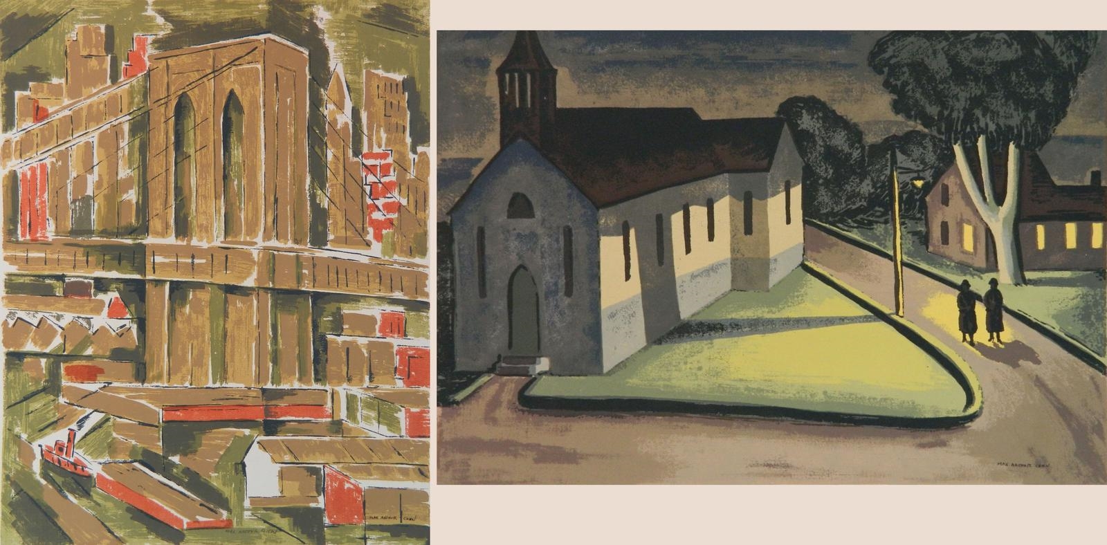 Max Arthur Cohn | Two Works: Night Scene and Brooklyn Bridge (1938 ...