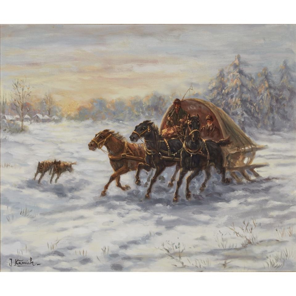 Jaroslav Kamich | SLEIGH PURSUED BY WOLVES | MutualArt