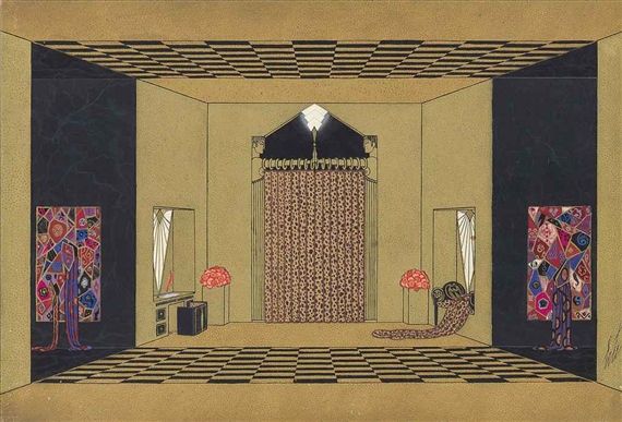 Erté | Black and gold stage design with curtain, Paris (1925) | MutualArt