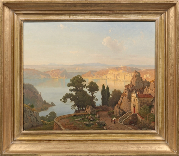 Carl Gustav Rodde | View of the Lago di Nemi near Rome (1883) | MutualArt