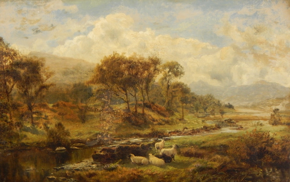 Alfred Augustus Glendening Jr. | River landscape with sheep | MutualArt