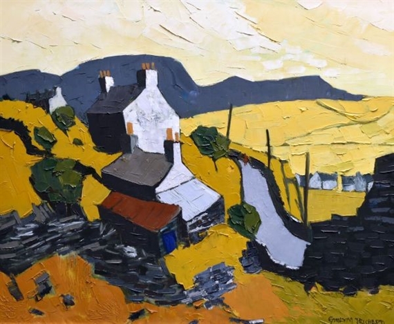 Gwilym Prichard | Snowdonia lane with buildings and figure, entitled ...