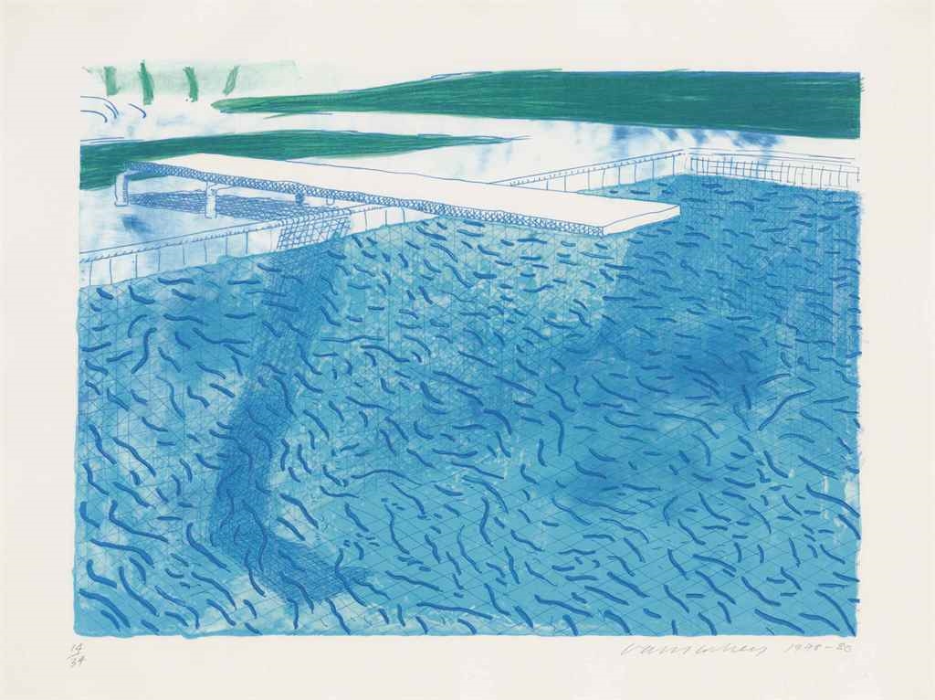 David Hockney | Lithograph of water made of thick and thin lines and a ...