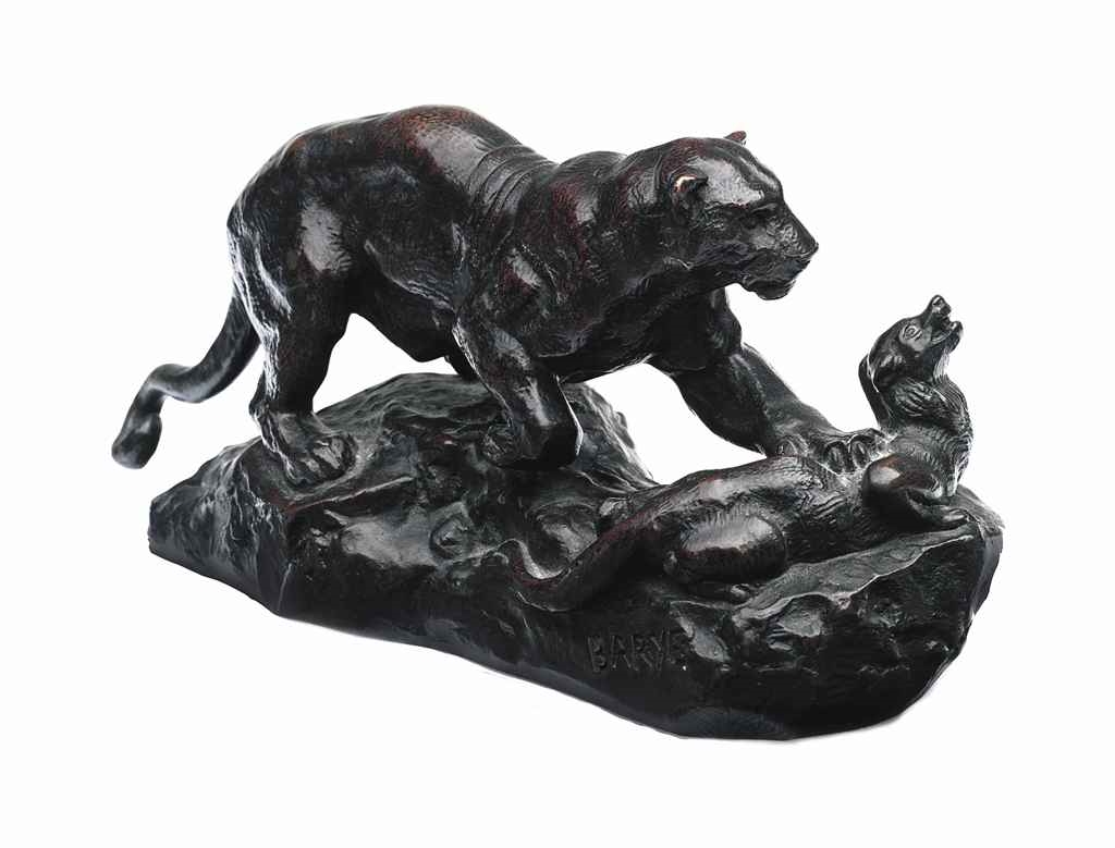 Antoine-Louis Barye | 'Panthere Surprenant un Zibeth' | MutualArt