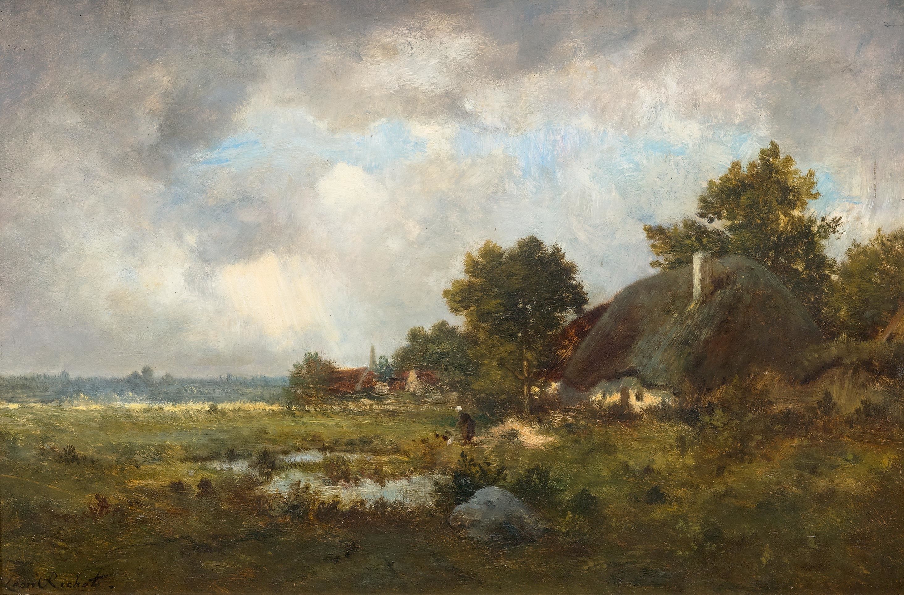 Léon Richet | Landscape with Farmstead and Pond (1874 - 1875) | MutualArt