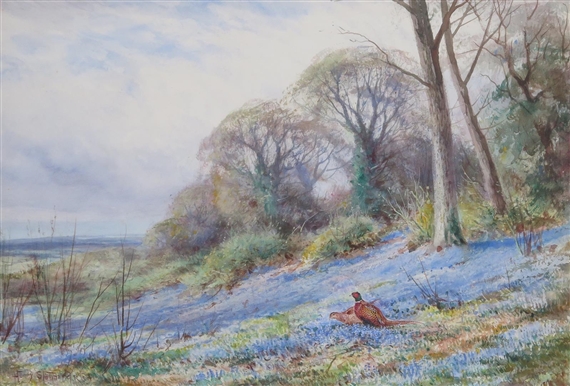 Henry Stannard | Pheasants in a bluebell patch | MutualArt
