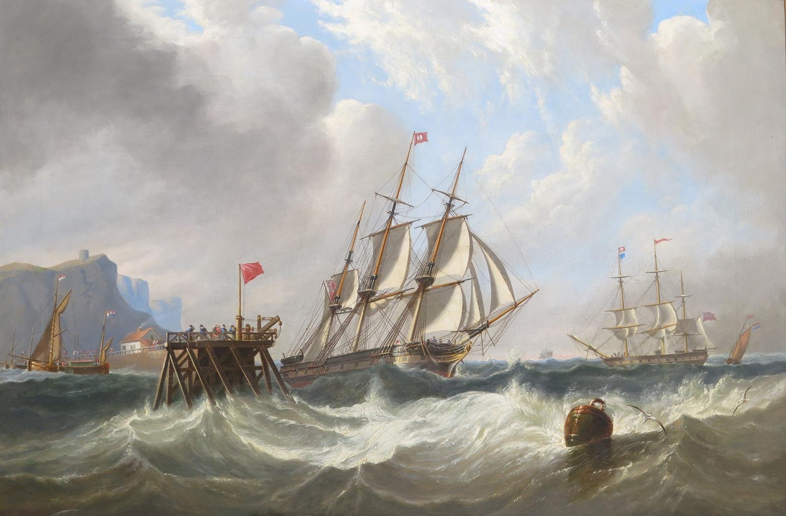Henry Redmore | British merchantmen off a pier in heavy seas | MutualArt