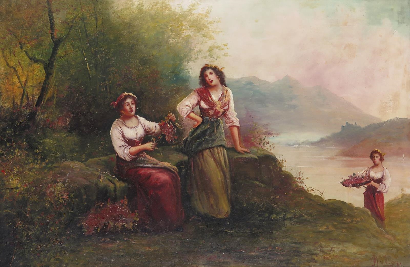 John McColvin | Italian ladies gathering grapes by a lake | MutualArt