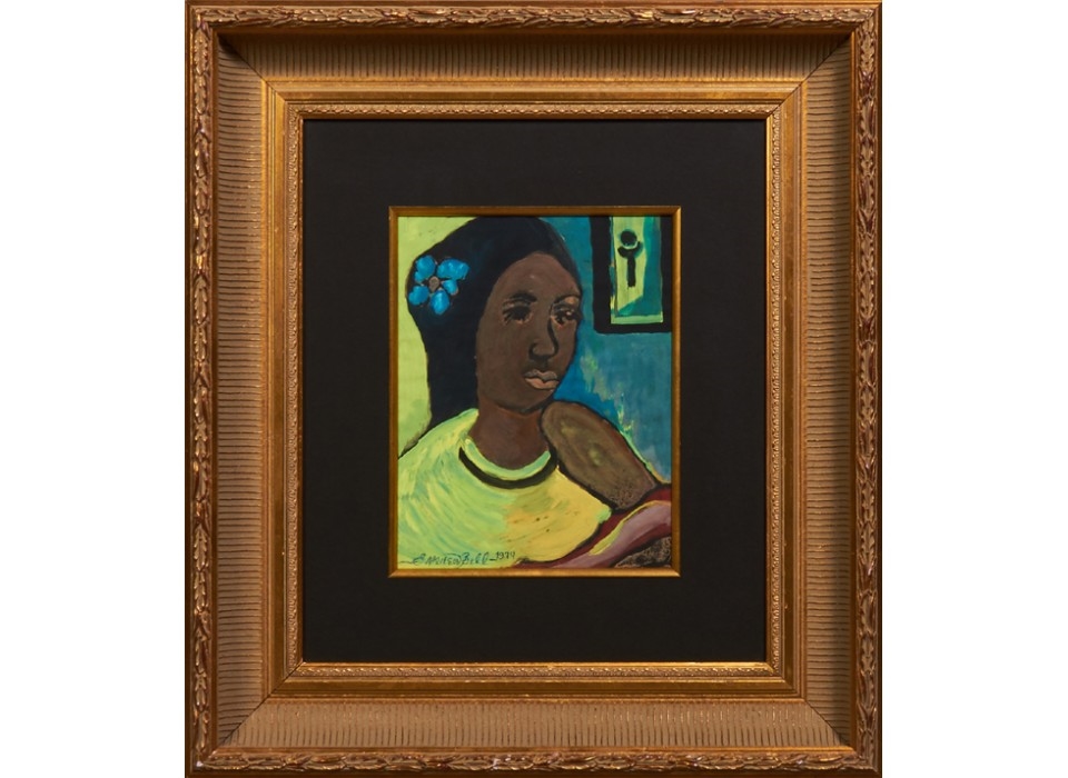 Emerson Bell | Portrait of Lady with a Blue Flower in Hair (1974 ...