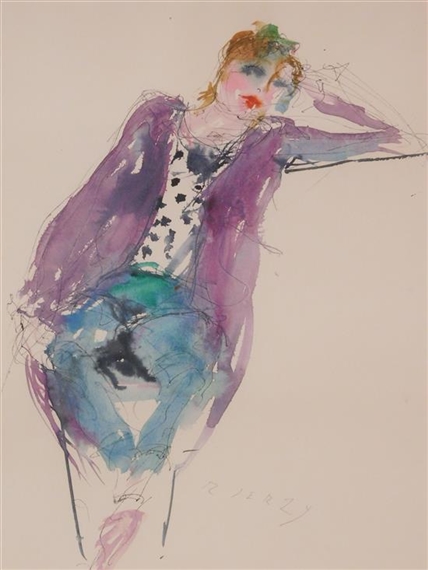 Richard Jerzy | Portrait Of Blonde Woman In Colorful Outfit Seated On ...