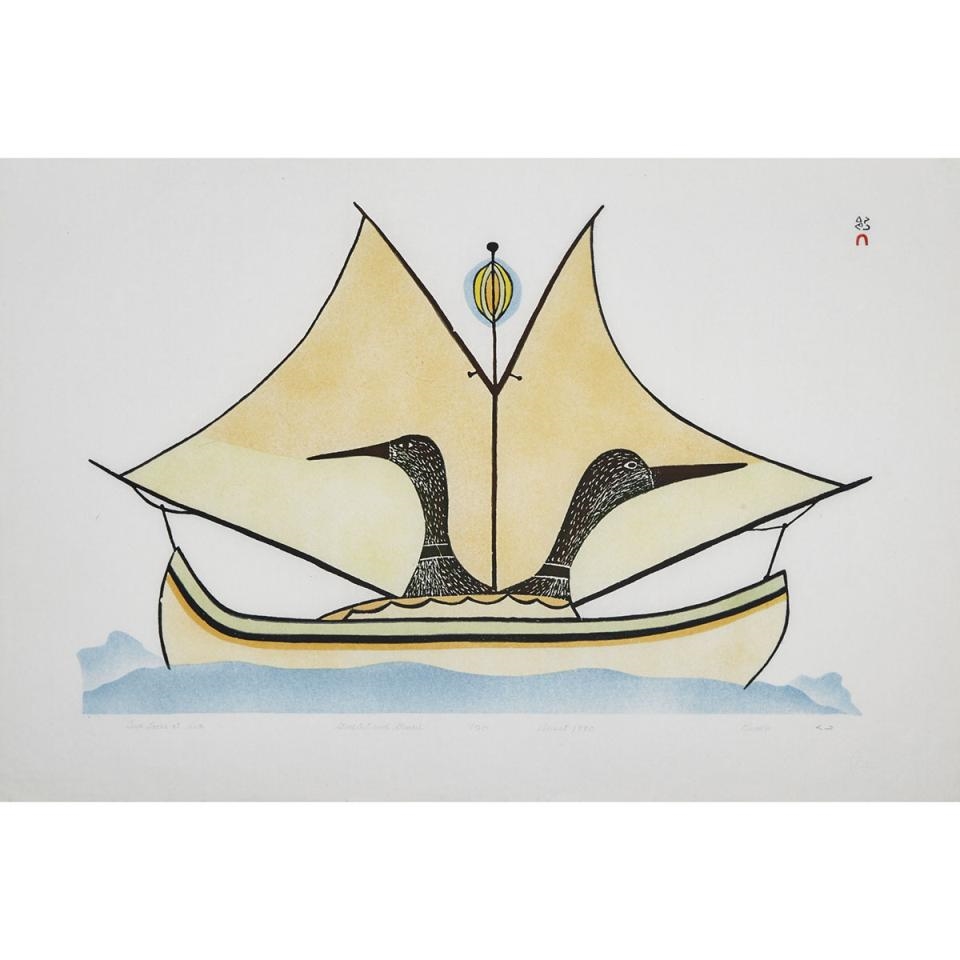 Pudlo Pudlat | TWO LOONS AT SEA (1980) | MutualArt