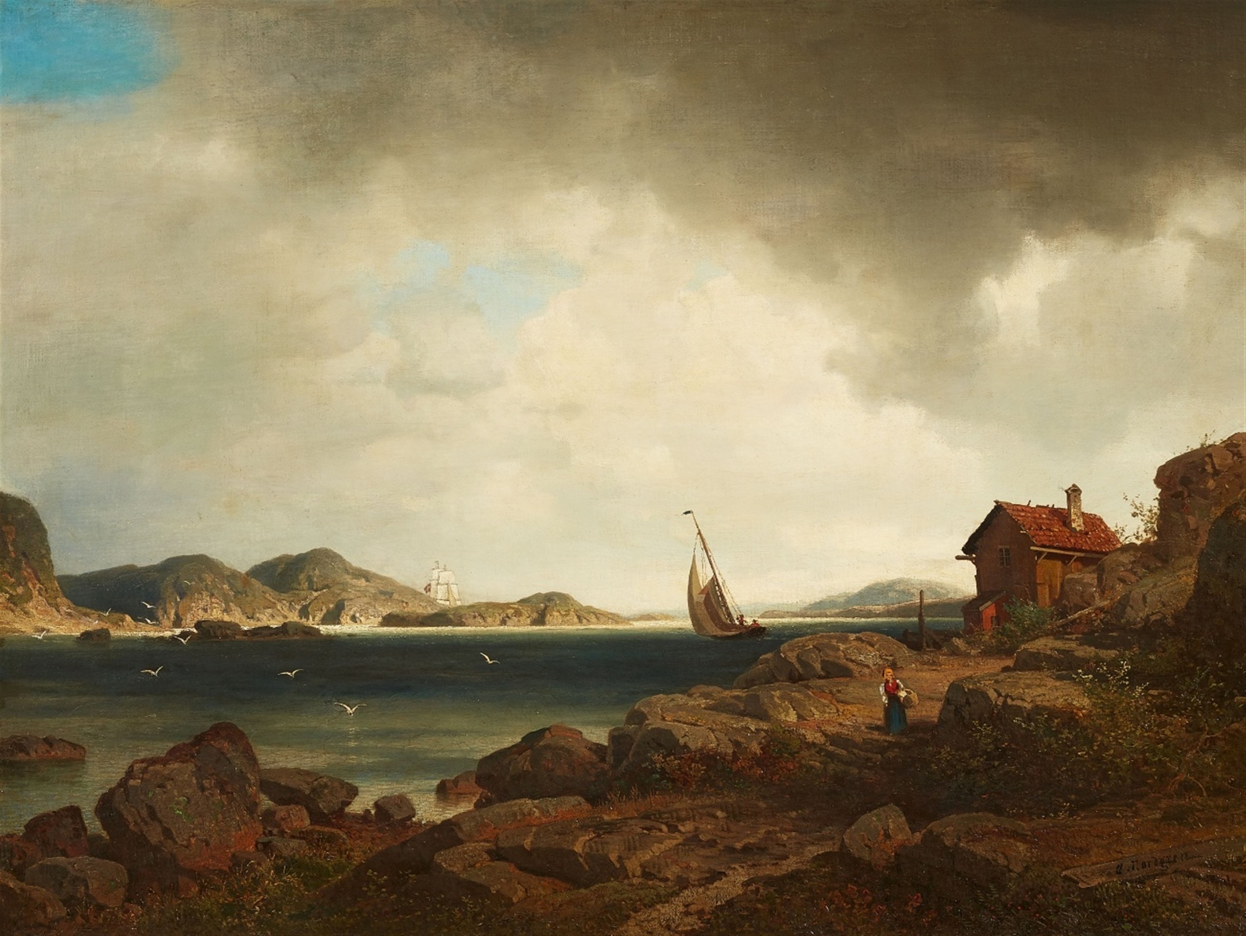 Axel Wilhelm Nordgren | Scandinavian Coastal Landscape with Sailing ...