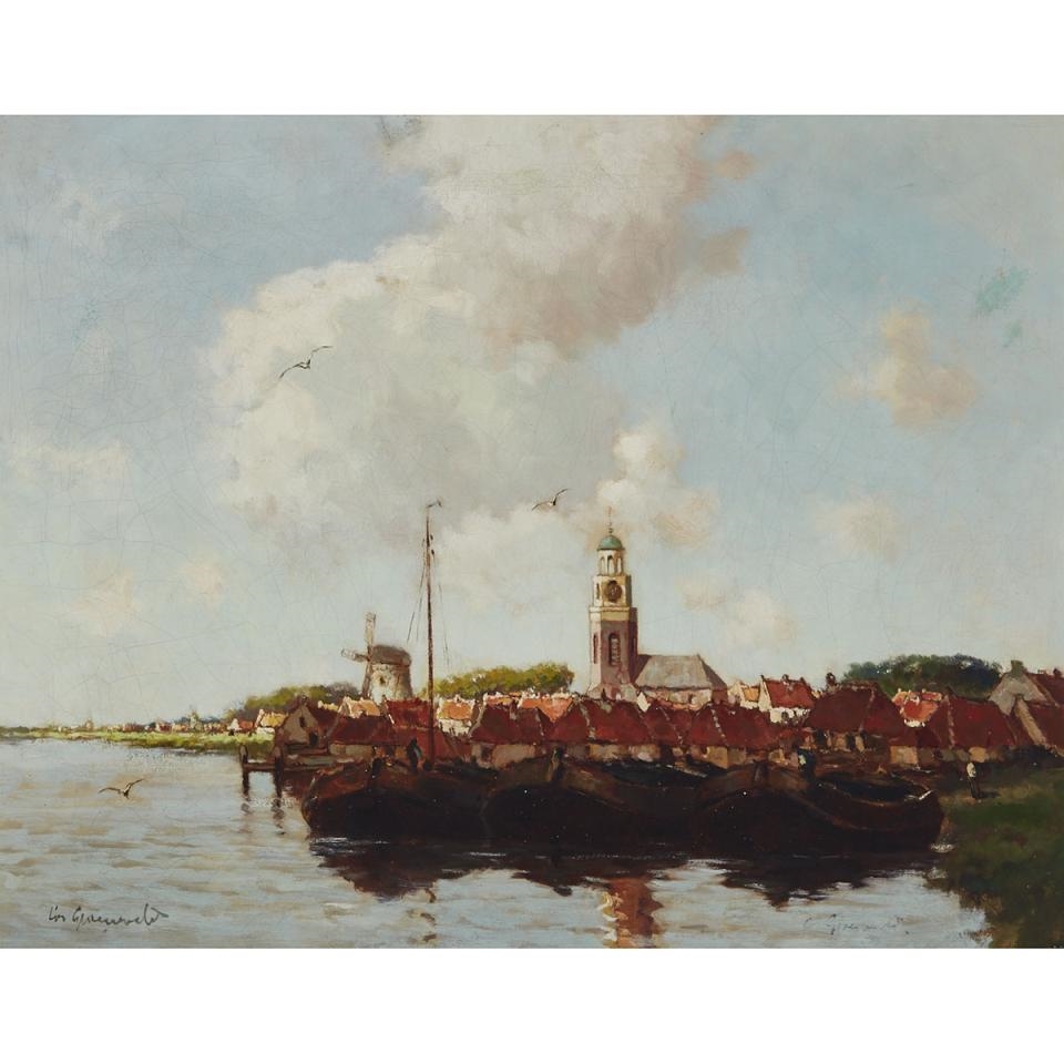 Cornelis Groeneveld | Port scene with tug boats, church in the distance ...