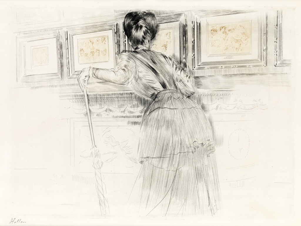 Paul César Helleu | Madame Helleu devant les Dessins de Watteau au ...