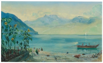John William Inchbold | Lake of Geneva: looking West near Territet ...