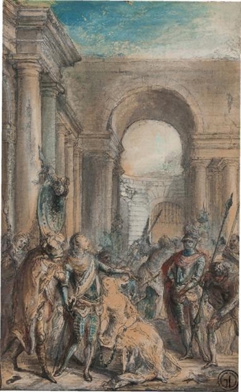 Gabriel Jacques de Saint-Aubin | 2 works: Le défi et La mort de ...