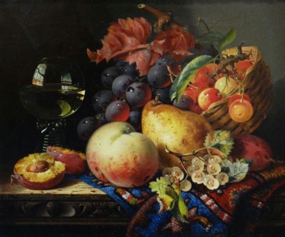 Edward Ladell | Fine still life study of an overflowing basket of fruit ...