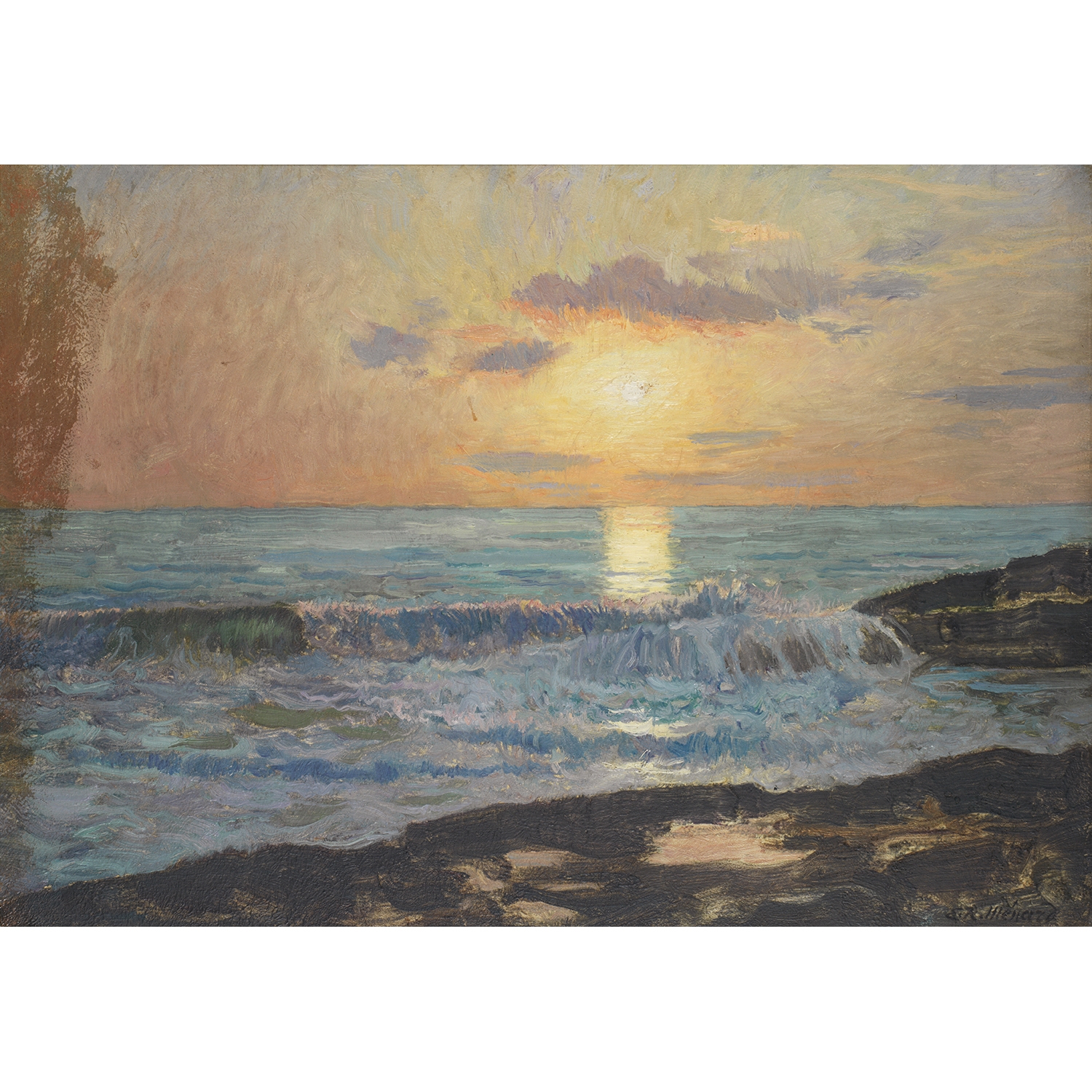 Marie Auguste Emile René Menard | Coucher de soleil sur la mer | MutualArt
