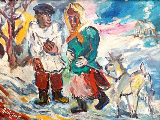David Burliuk | UNTITLED FIGURES WITH A GOAT | MutualArt