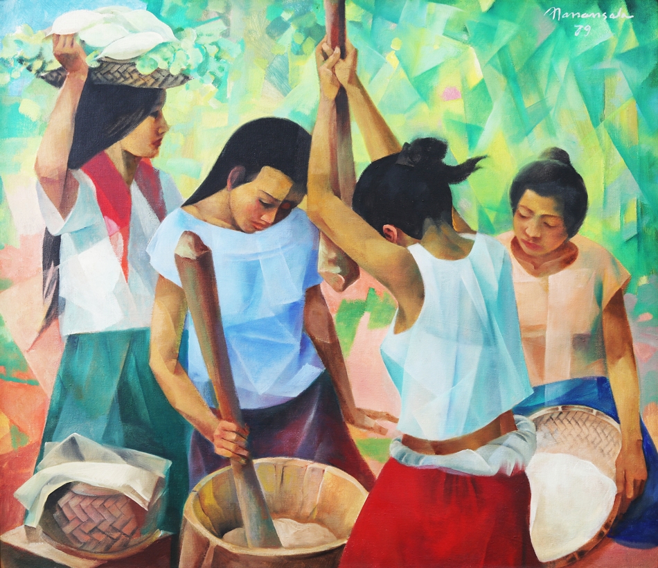 Vicente Manansala | Ang Magbabayo (Pounding Rice) (1979) | MutualArt