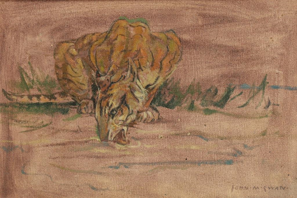 John Macallan Swan | A crouching tiger drinking from a stream | MutualArt