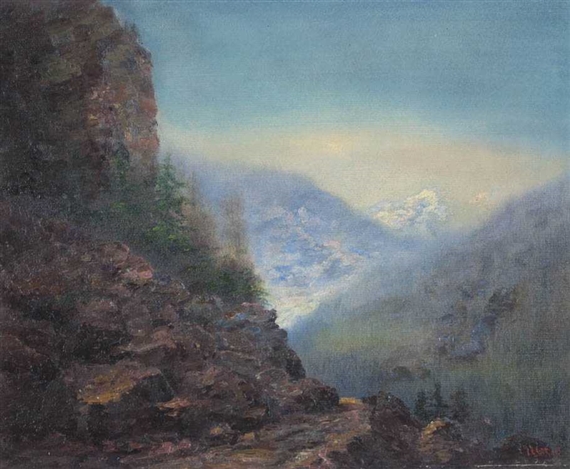 Julian Edward Itter | Mountain landscape with rocky path (1905) | MutualArt