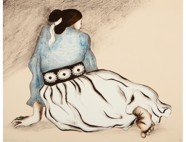 R.C. Gorman | Indian Woman in Blue (1976) | MutualArt