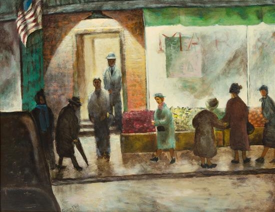 Frances Foy | Night Street Scene with Figures | MutualArt