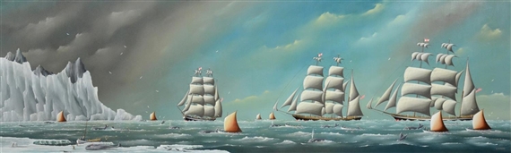 Christopher J. Guise | panoramic painting of whaling ships | MutualArt