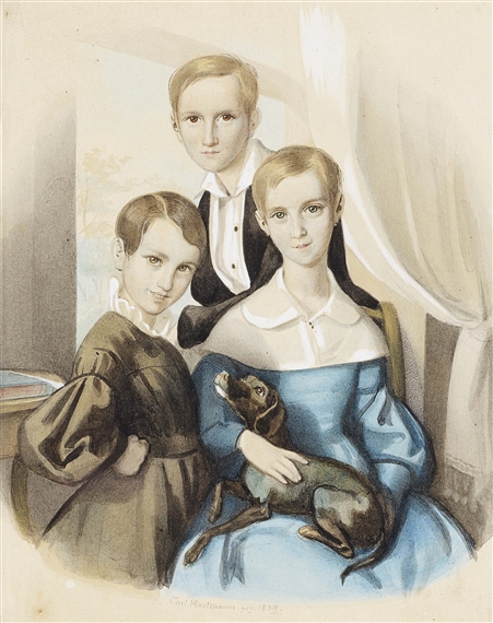 Carl Hartmann | Portrait with Three Children and Dog (1839) | MutualArt