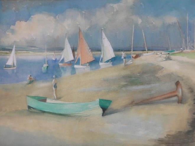 Francis Russell Flint | yachts and figures at the beach | MutualArt