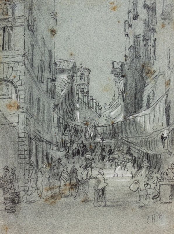 John Henry Bradley | Strada Cittadina con Figure | MutualArt