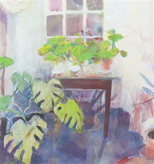 Hazel Nagl | STILL LIFE WITH TABLE AND PLANTS | MutualArt