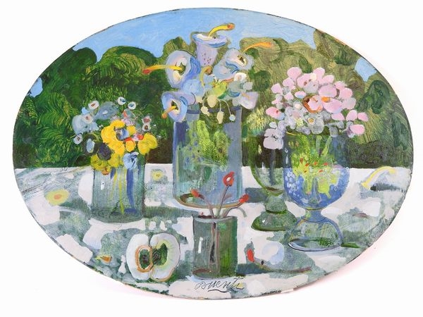 Antonio Possenti | Still Life with Flowers in Vases and Apple | MutualArt