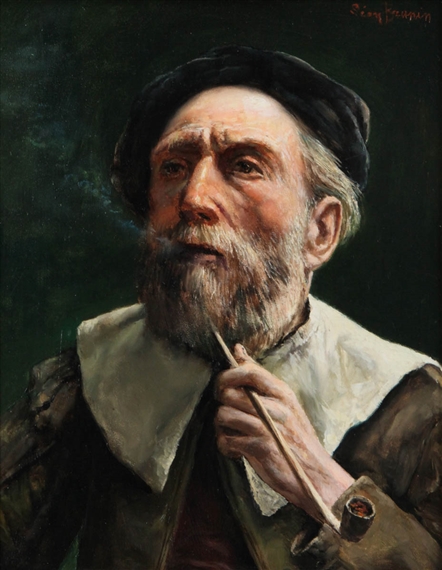 Léon Brunin | Old man smoking a pipe | MutualArt