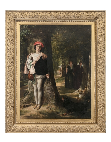 John Calcott Horsley | A court musician hiding from ladies | MutualArt