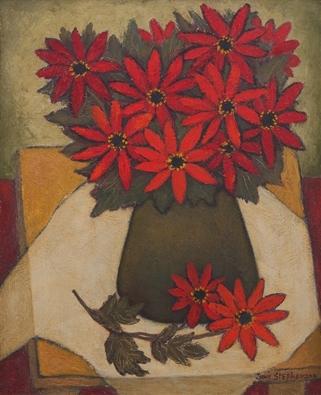 June Ethel Stephenson | Bishop's Red Dahlias | MutualArt