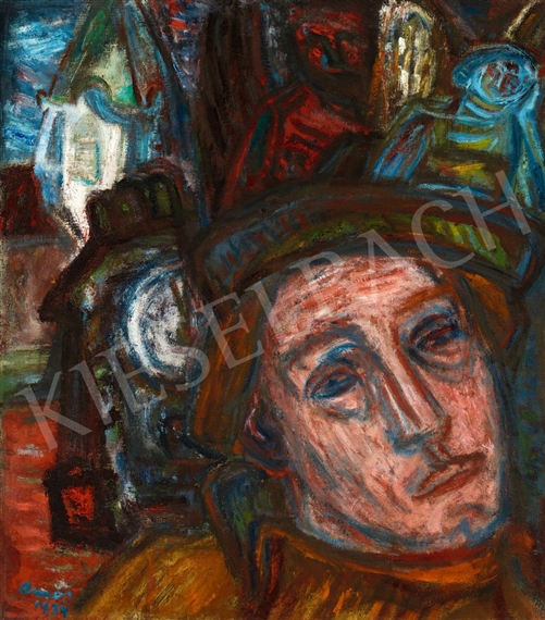 Imre Ámos | Self-Portrait with Angels and Clock (1939) | MutualArt