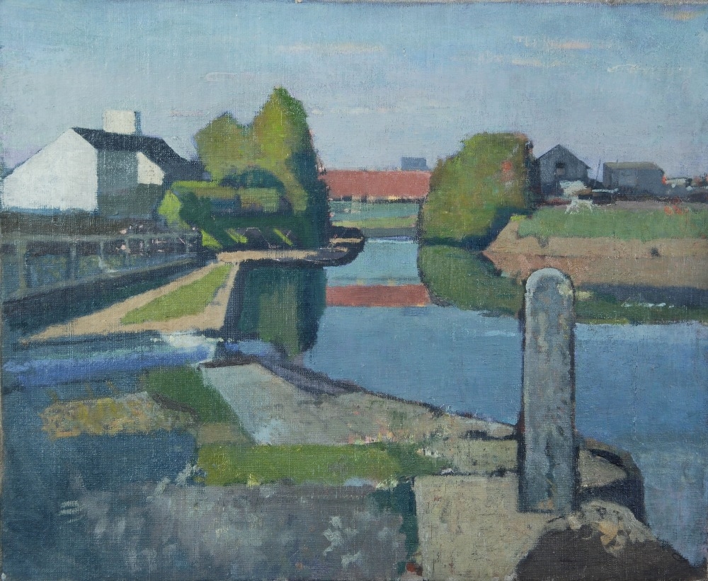 Harry Rutherford | 2 Works: Canal Lock with Buildings (Recto), Stone ...