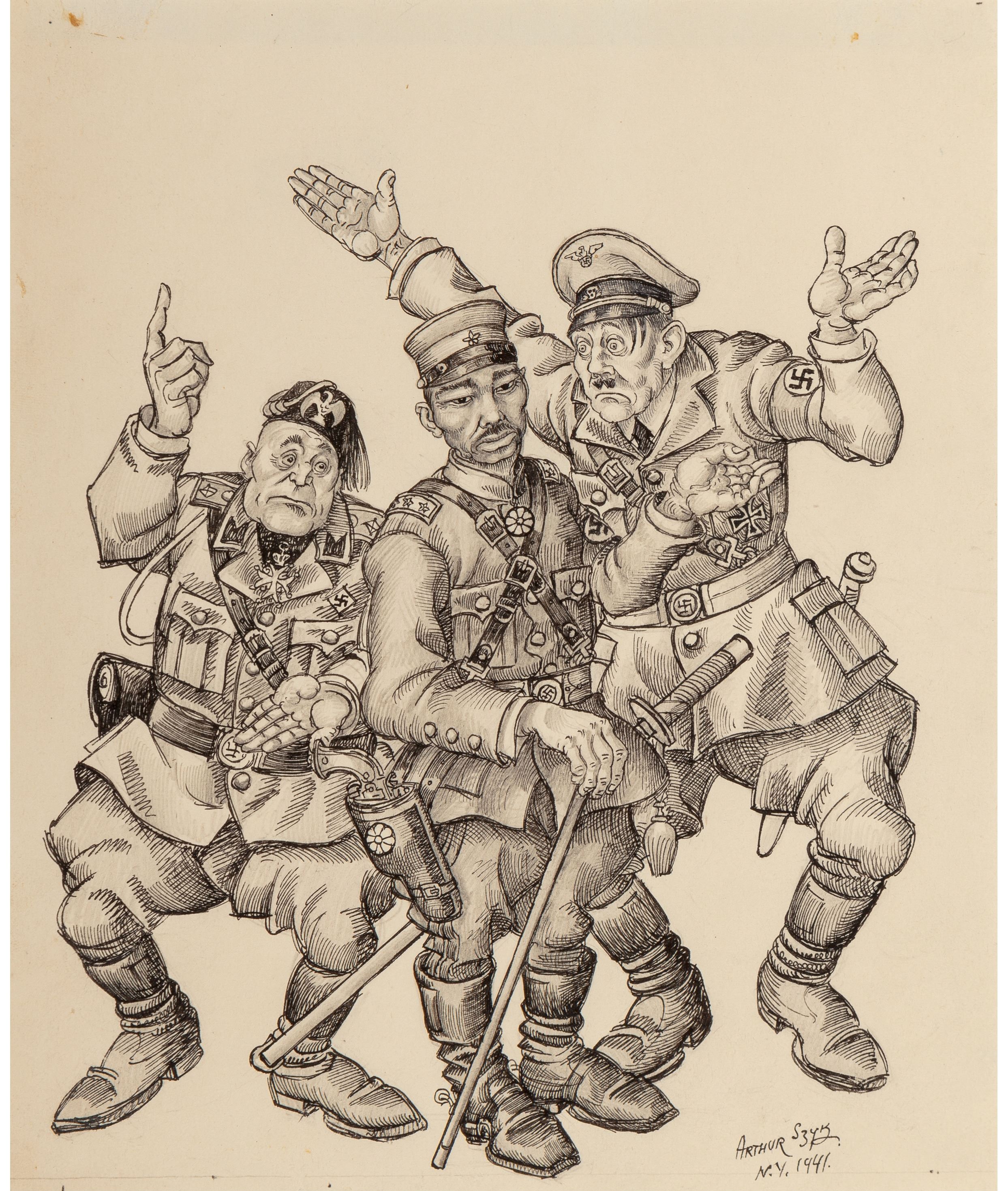 Arthur Szyk | Mussolini, Tojo, and Hitler (1941) | MutualArt