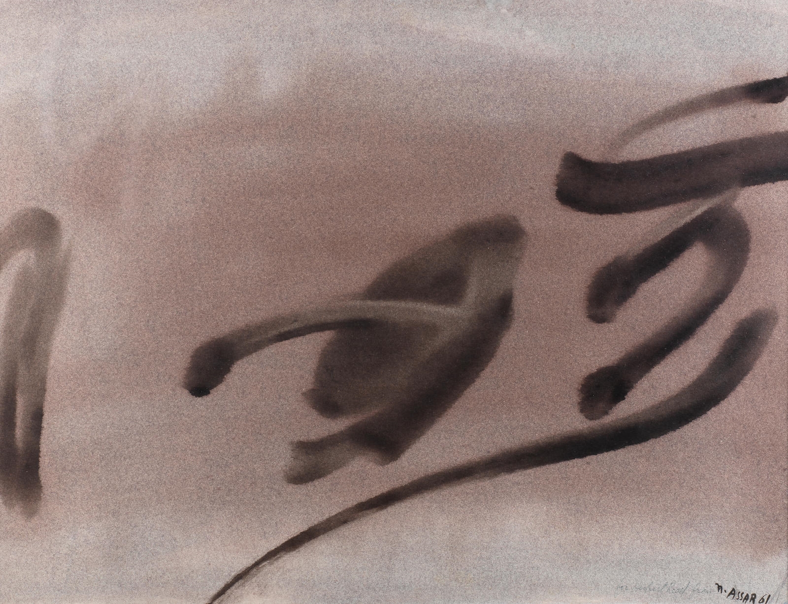 Nasser Assar | Abstract Calligraphy on Grey (1961) | MutualArt