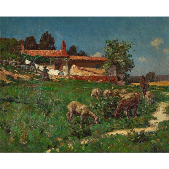 Charles Louis Signoret | Hirte mit Schafherde. | MutualArt