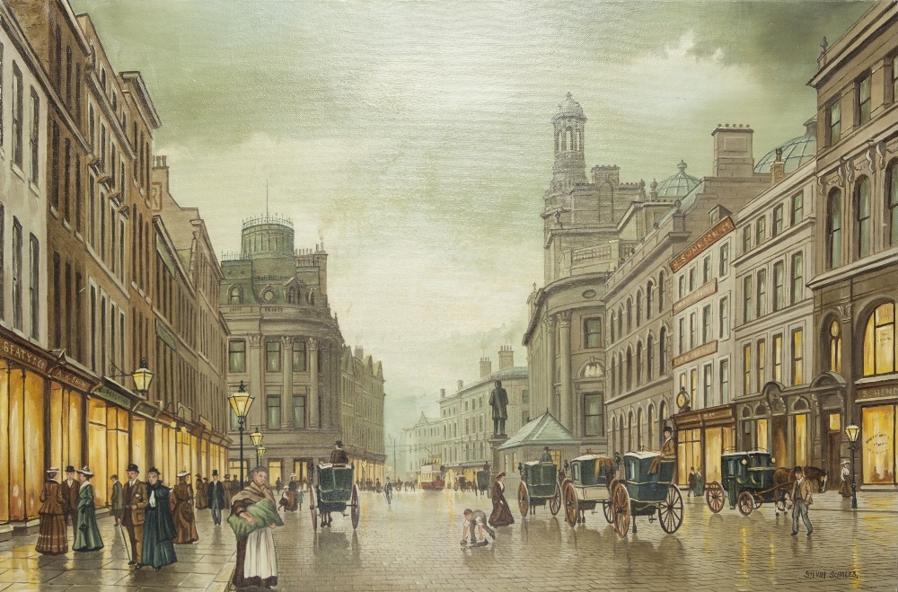 Steven Scholes | Edwardian street scene at dusk busy with handsome cabs ...