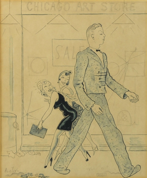 Cecil Beaton | Sketch of a man in a blue suit walking down the street ...