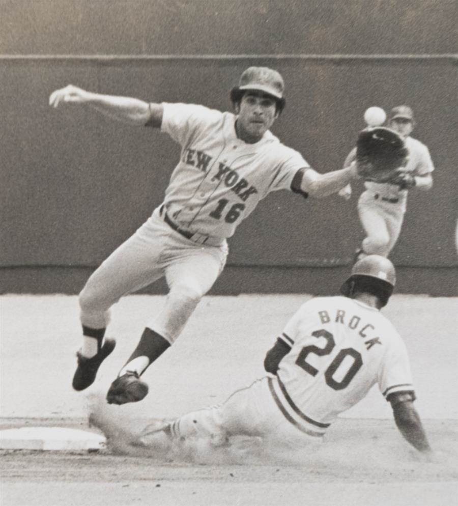 Barry Elz | Lou Brock and Felix Millan, stealing second (1974) | MutualArt