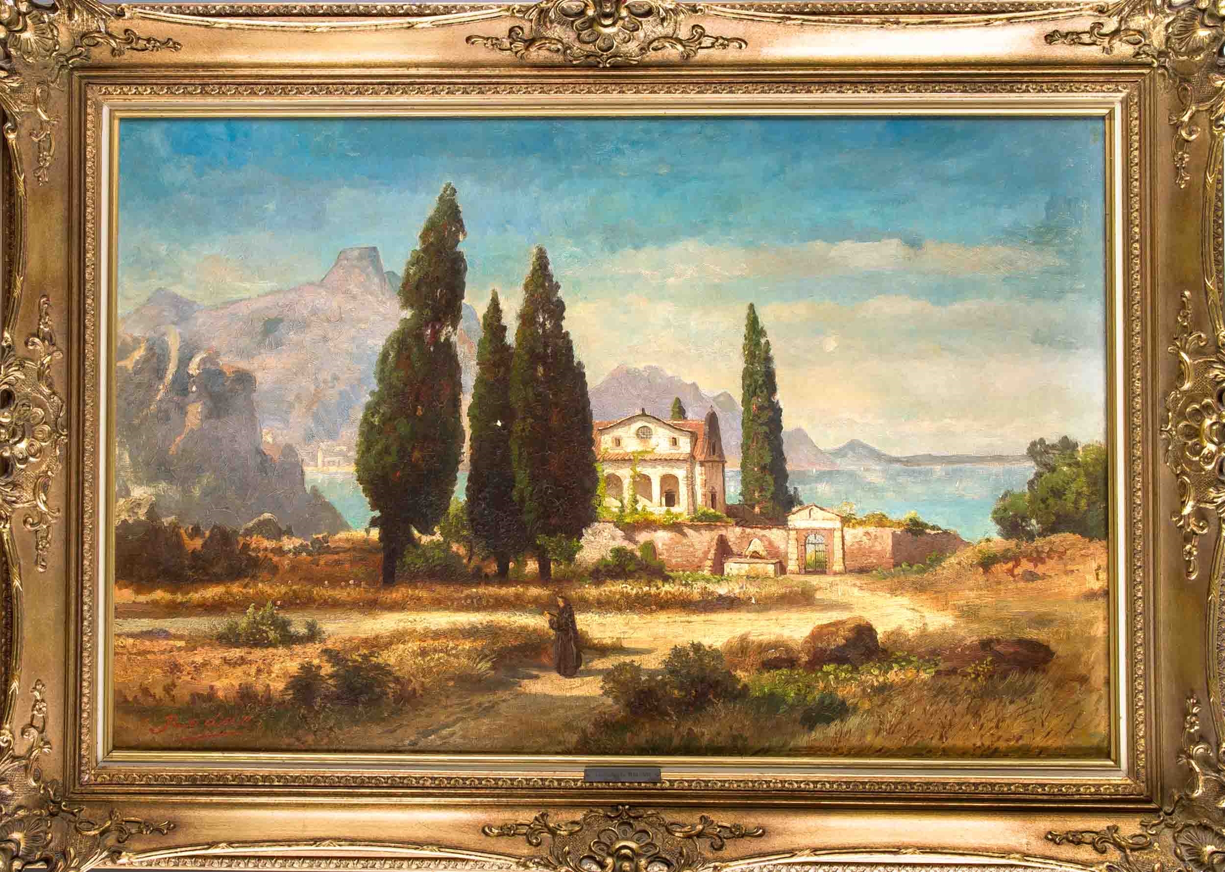 Carl Gustav Rodde | Landhaus an oberitalienischem See mit Staffagefigur ...