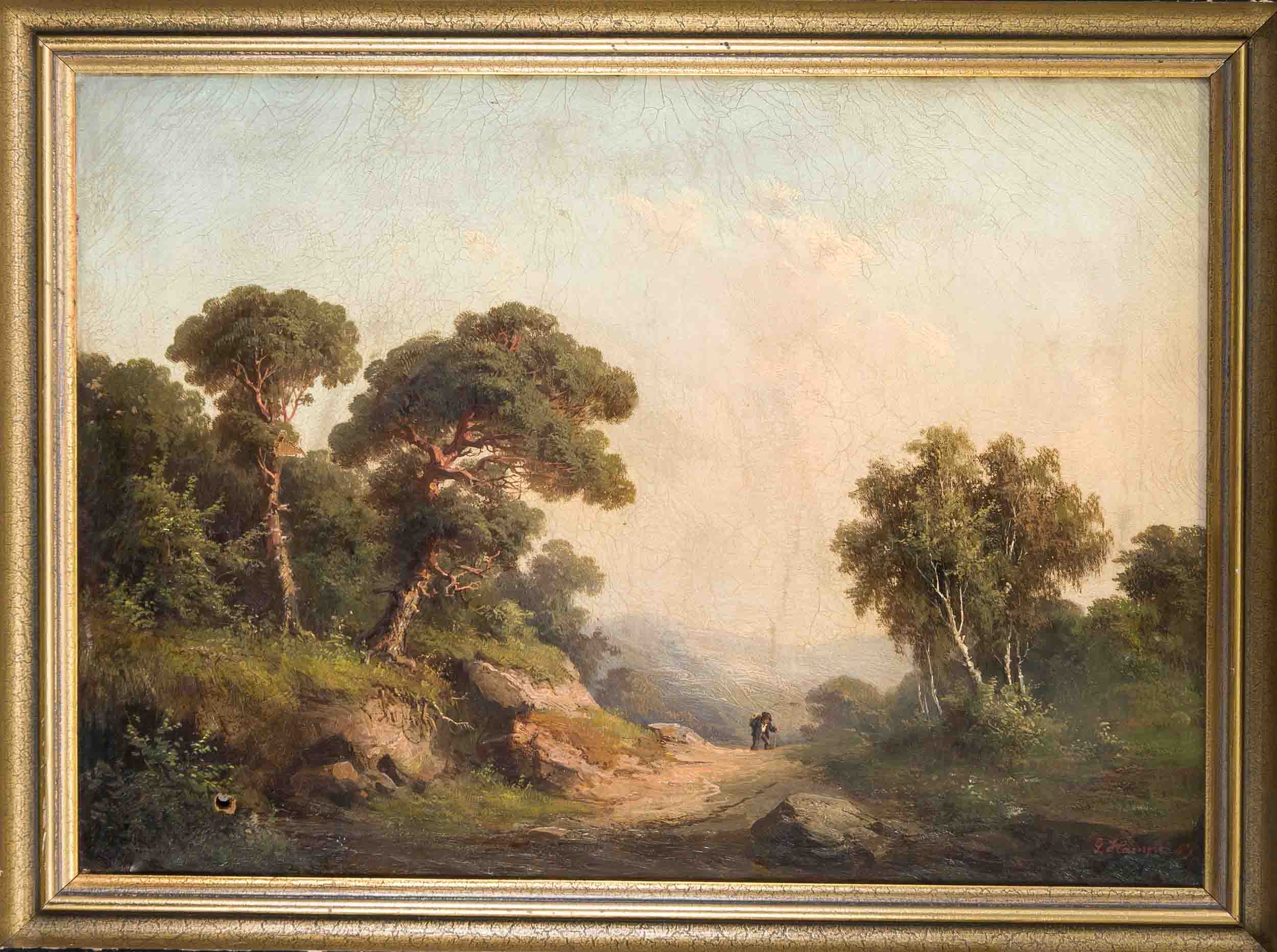 Guido Hampe | Landschaft mit Staffagefigur (1867) | MutualArt